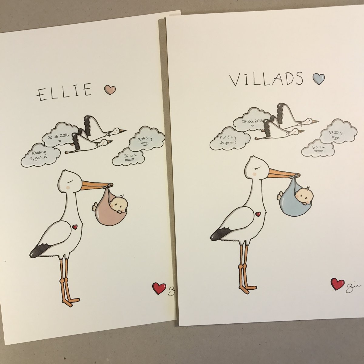 Storken (dreng og pige) - Navnetegninger A4 - Simone Thorup Eriksen